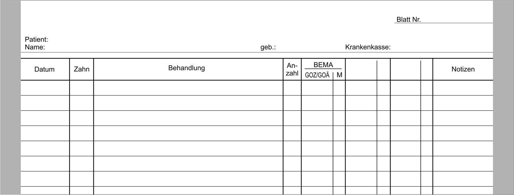 Einlegeblatt A für Patientenkartei hier günstig online kaufen | Dentalbedarf von BEYCODENT
