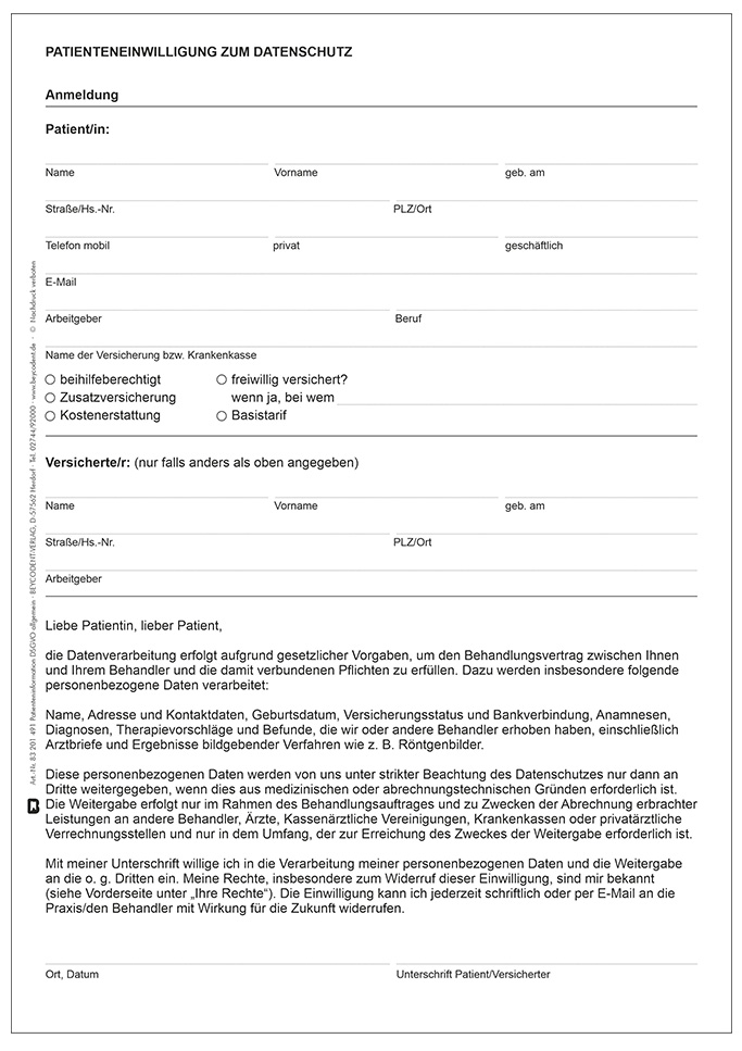Patienteneinwilligung zum Datenschutz A4