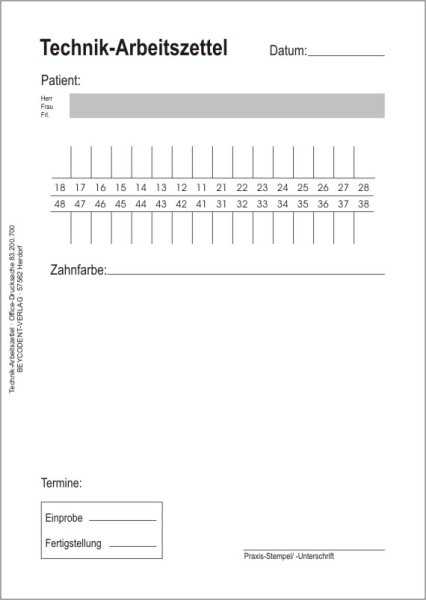 Technik-Arbeitszettel – DIN A6, 1-fach