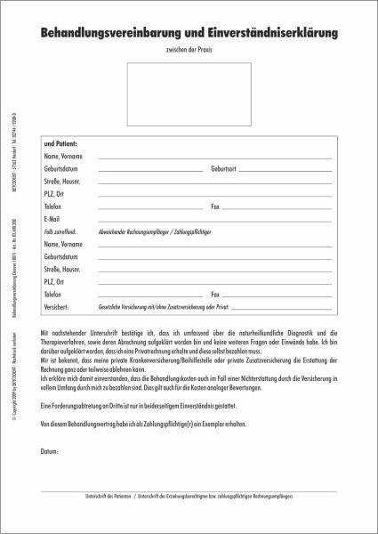 Behandlungsvereinbarung & Einverständniserklärung A4